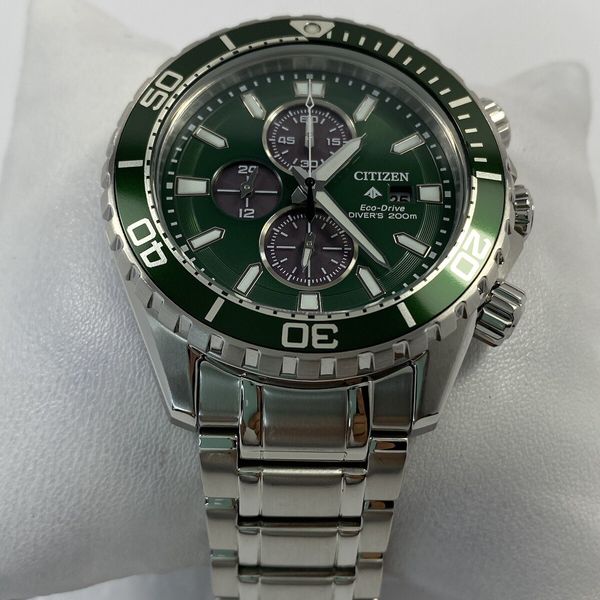 Citizen Promaster Eco-Drive Green Dial Stainless Steel Mens Watch ...