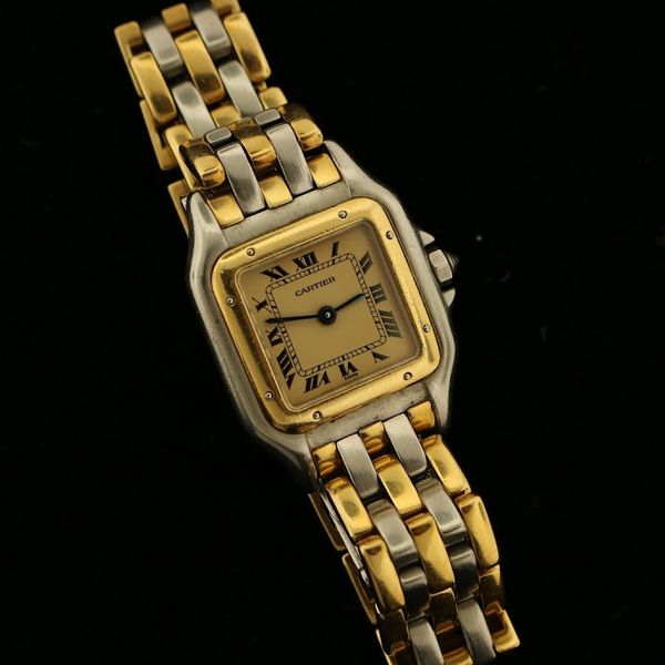 Ladies Cartier 66921 3 Row Panthere White Roman Dial Two Tone Bracelet ...