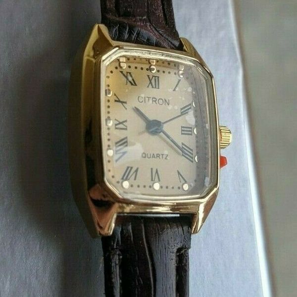 Citron Ladies Vintage Style Brown Leather Rectangle 22/20mm Quartz ...