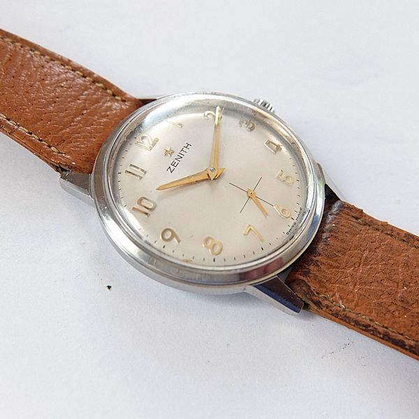 1970's STEEL CASE ZENITH 17 JEWELS SWISS LEVER MANS WRIST WATCH CAL ...