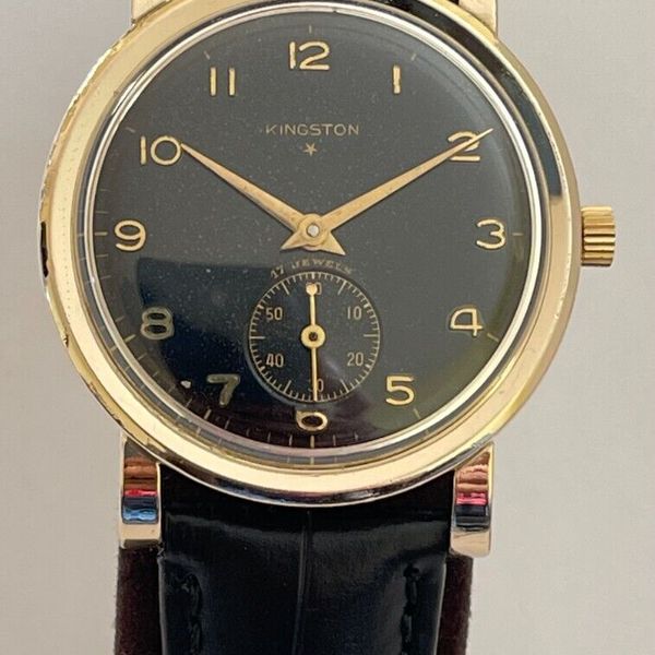 Vintage KINGSTON BALCO Watch 17 Jewels Swiss 10k RGP Gold Case Black ...