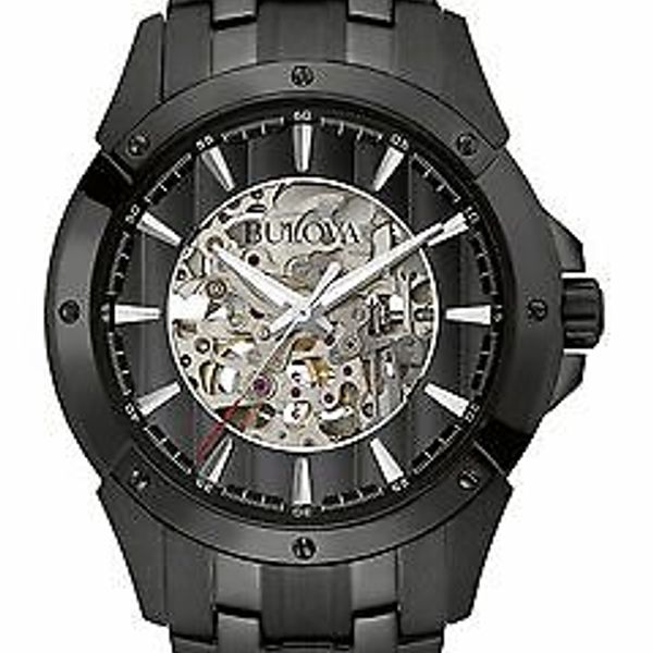Bulova Men's Automatic Skeleton Dial Black Bracelet 43mm Watch 98A147 ...