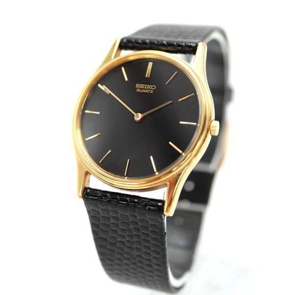 Vintage Seiko Mens Dress Watch Gold Tone 32mm Black Dial Leather 5Y30-7A79 Works | WatchCharts ...