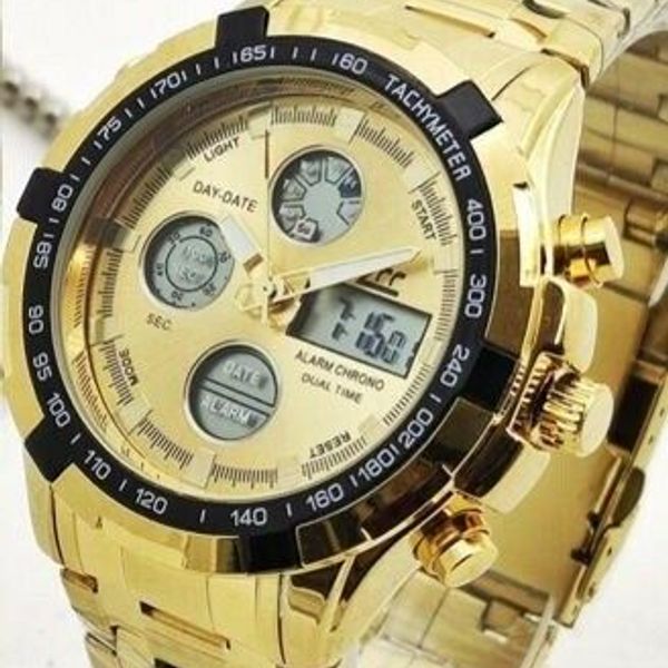Wrist watch ZCC 8988 Man Quartz Steel Dual Time Gold Gold Lac ...