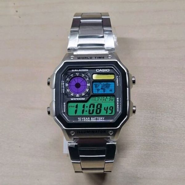 Multi Coloured Casio World Time Illuminator Royale AE-1200WHD Digital ...