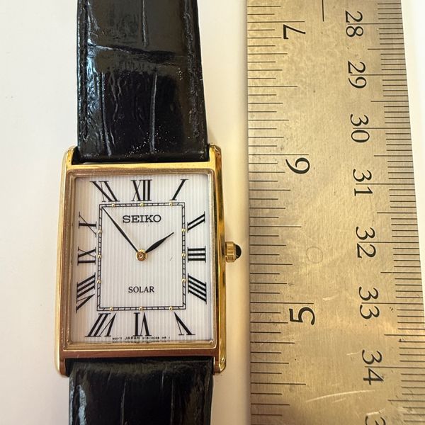 SEIKO SOLAR, Rectangle Face, Roman Numerals, Calf Skin Band, Classic ...