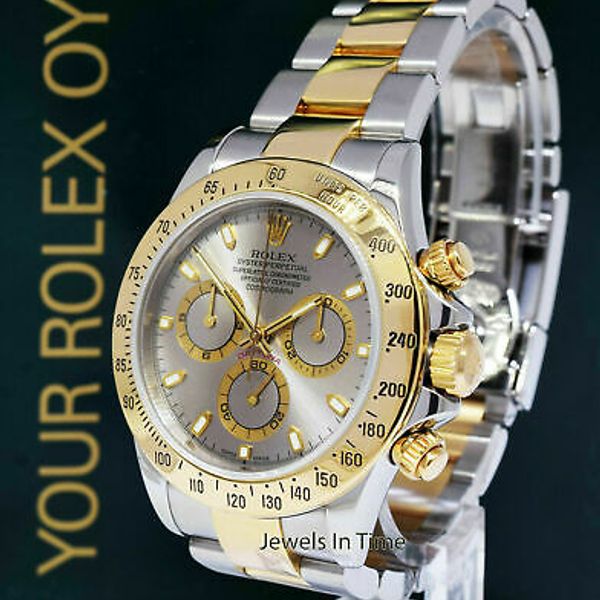 Rolex Daytona Chronograph 18k Yellow Gold & Steel Gray Dial Mens Watch ...