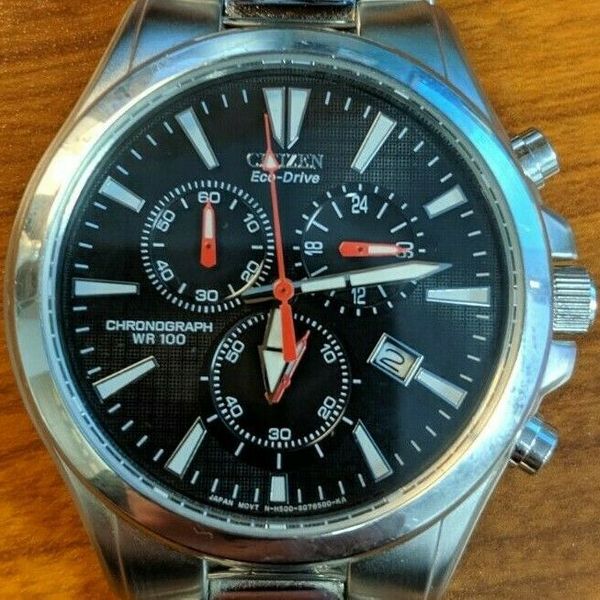 CITIZEN ECO DRIVE Men's Chronograph Black Face Silver Watch GN-4-S H500 ...