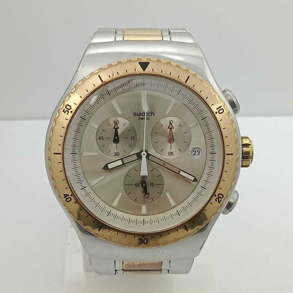 Swatch Swiss Irony Two Tone V8 Quartz Panda face Chronograph Watch ...