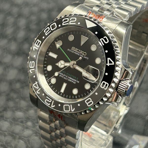 Seiko Mod Watch Bruce Wayne GMT Jubilee Open back | WatchCharts Marketplace