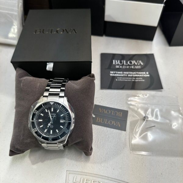 Bulova 98B203 Marine Star Black Dial Stainless Steel Silver Tone Men's ...