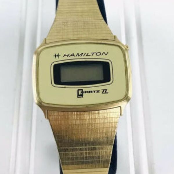 Vintage 10K Gold Filled Bezel Hamilton Quartz Digital Watch 985878 ...