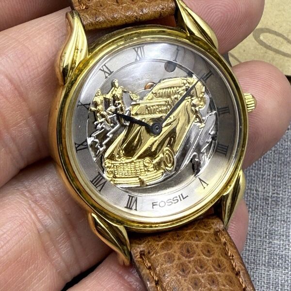Vintage Fossil Classic Car Dial Brown Leather Strap 33mm Quartz Watch ...