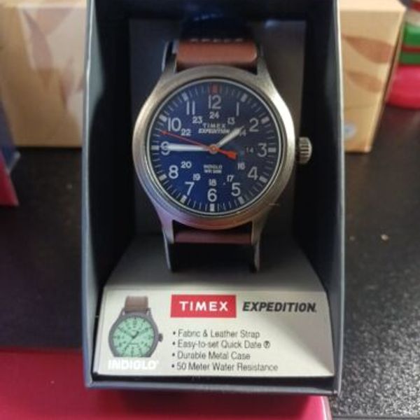 Timex TW4B14100 Men's Expedition Scout Navy Blue Nylon Strap with Brown Leath | WatchCharts ...