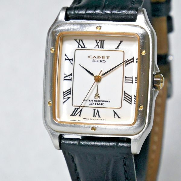 Orologio SEIKO CADET rettangolare quadrato 7N01-5010 1990 quadrante ...