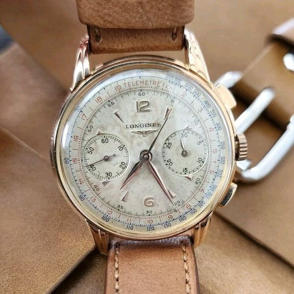 1952 LONGINES Ref 5966-7 Flyback Chronograph - 18K Solid Rose Gold Cal ...