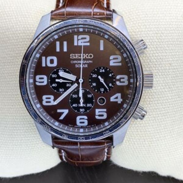 Seiko Solar Chronograph Tachymeter Date V175-0CG0 45mm SS Men’s Watch ...