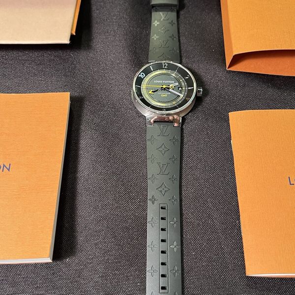 WITH ORIGINAL LV RECEIPT! LOUIS VUITTON TAMBOUR GMT WATCH TIMEPIECE ...