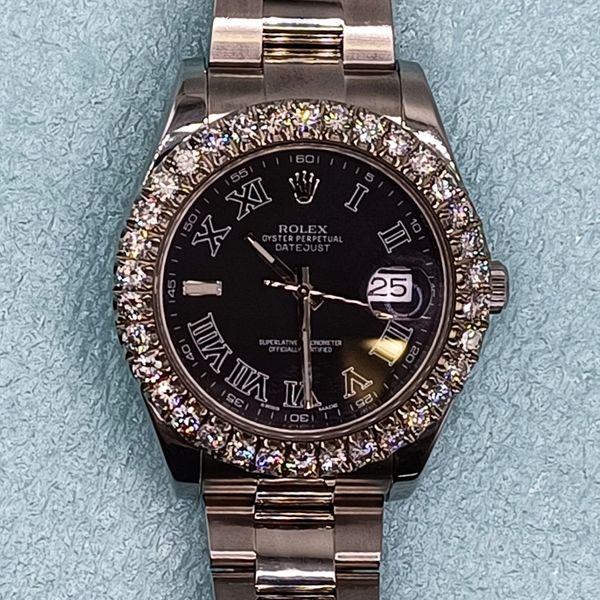 FS: Rolex 41mm Datejust II Black 5 carat total weight Dial Dia. Bezel ...