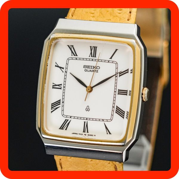 Vintage 1979[N-MINT] SEIKO Seagull 7431-5010 New Band Gold Square Tank ...