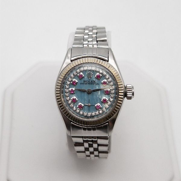 $8000 ROLEX OYSTER PERPETUAL Ruby Diamond 18k White Gold SS Ladies ...