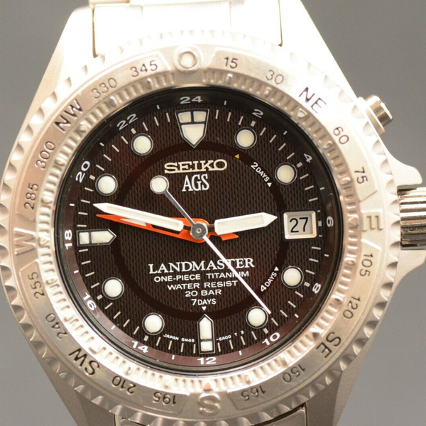 [NEAR MINT] SEIKO Landmaster 5M45-6A01 Date Titan GMT Kinetic Mens ...