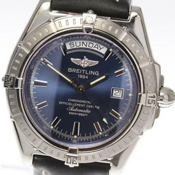 BREITLING Headwind Navy Dial A45355 Automatic Day-Date Leather Men's ...