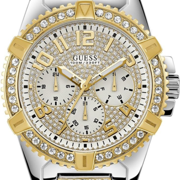 GUESS Stainless Steel Gold-Tone Crystal Embellished Bracelet Watch with ...