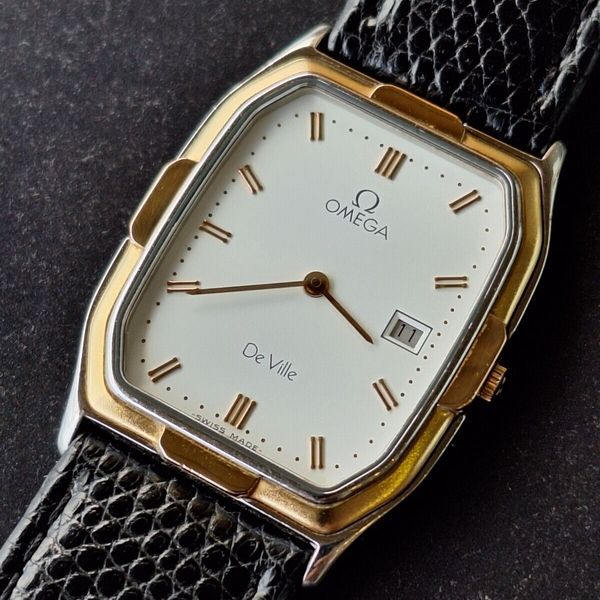 Charming, Ultra Thin, 80s Vintage OMEGA DE VILLE Rectangular SS/18K ...