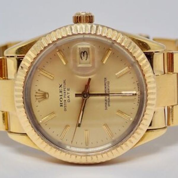 Rolex 1985 Oyster Perpetual Date Gold Shell Champagne Dial Mens Watch ...