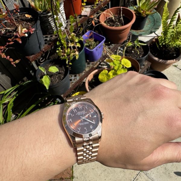 Rose Gold DateJust Arabic Numeral Seiko Mod Watch 36mm - Chocolate ...