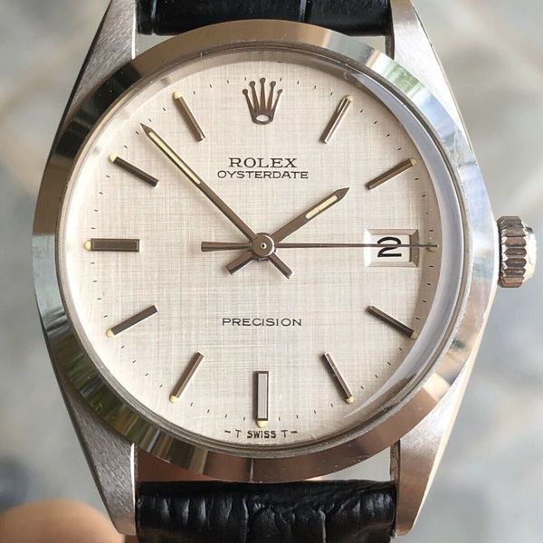 Rolex Oysterdate Precision 6694 Caliber 1225 Steel Linen Dial Vintage ...