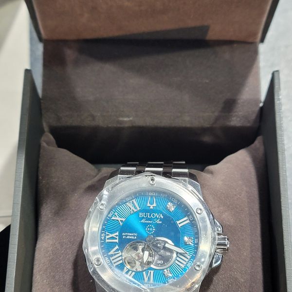 Bulova Automatic Marine Star Marc Anthony Blue Dial Diamond Mens Watch ...