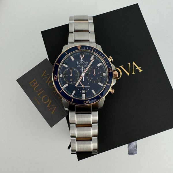 Bulova Marine Star 98B301 Chronograph Blue Dial Stainless Steel Mens ...