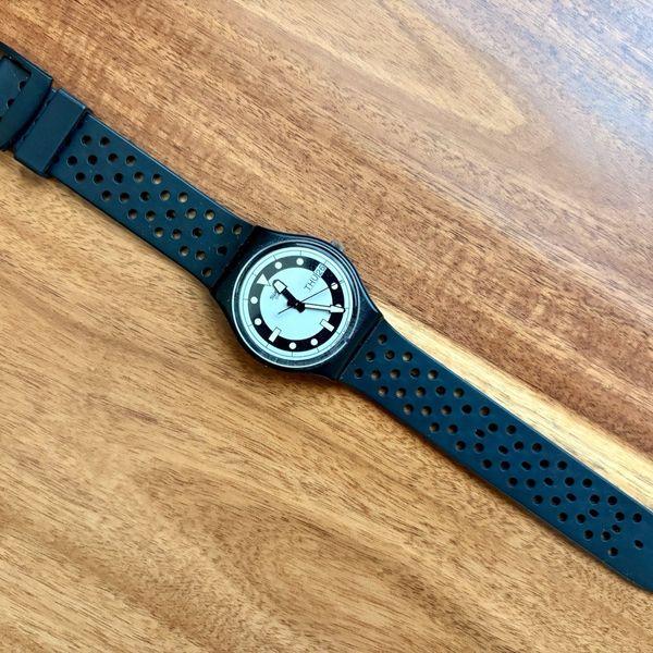 Original Vintage Swatch â Black Diverâ GB704 Watch w/New Strap 1984 ...