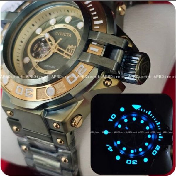 Invicta - Jason TAYLOR - Open Heart CAGE Automatic MINT Green Gold mens ...