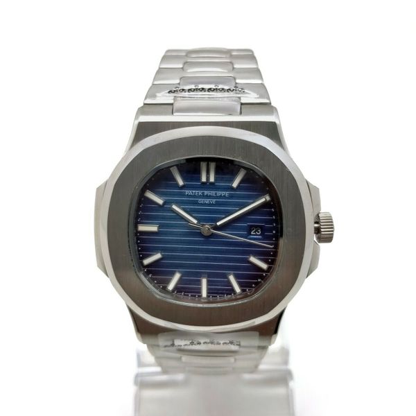 Patek Philippe Nautilus Full Silver Steel w Desirable Blue Striped Dial ...