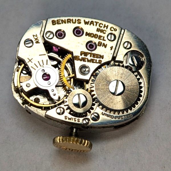 Vintage BENRUS 15 Jewels Model BN1 16mm Swiss Watch Movement for PARTS ...