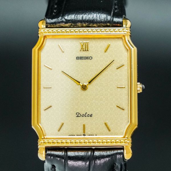 Vintage 1985 [MINT] SEIKO DOLCE 9530-5040 Gold Square Memorial Tank Shape Men | WatchCharts ...