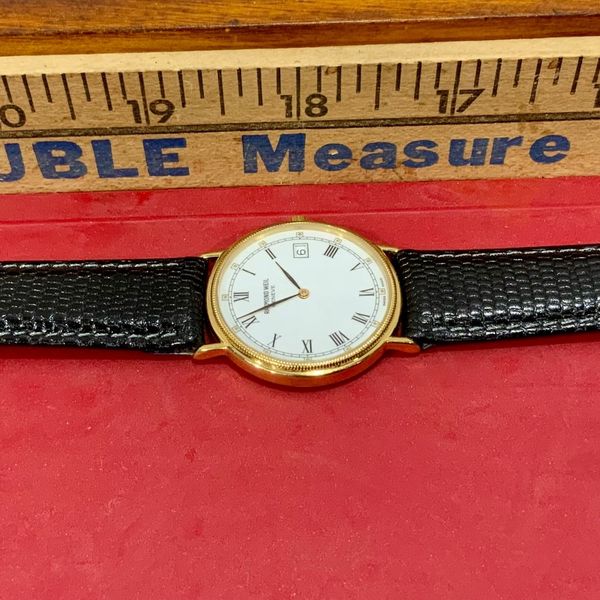 Raymond Weil Geneve 5514-1 Date Coin Edge Bezel Men's 18K Plated Watch ...