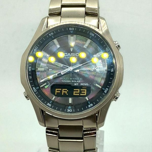 Casio LINEAGE LCW-M100T Titanium Solar Radio Watch Custom Reverse LCD ...
