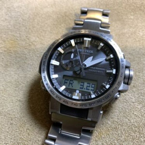 CASIO PRO TREK PRW-60T-7AJF Triple Sensor Ver.3 Solar Titanium Band ...