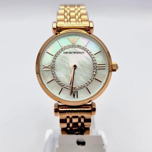 NEW EMPORIO ARMANI WOMENS WATCH ROSE GOLD BRACELET & WHITE DIAL AR1909 ...