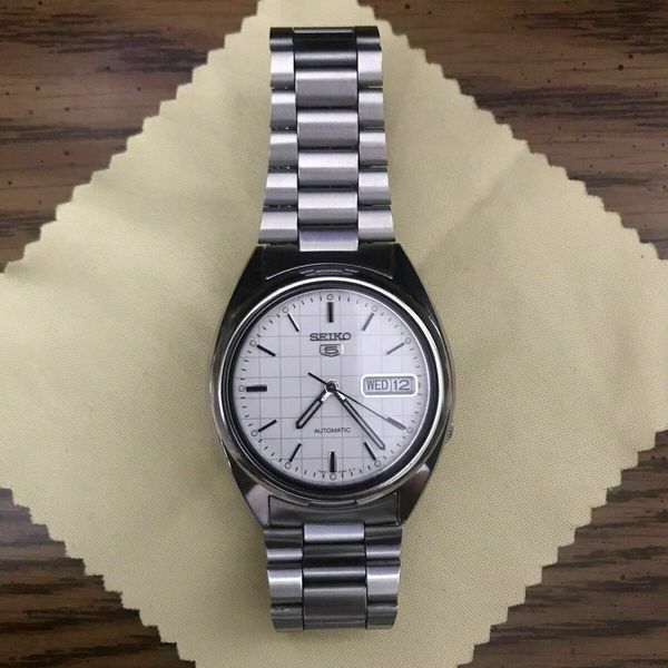 Seiko 5 SNXF05 Automatic 21 Jewels White Dial Stainless Steel Men Watch ...