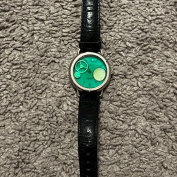 Vintage Fossil Gear Watch Unisex Silver Tone Water Bubble Dial Wave ...