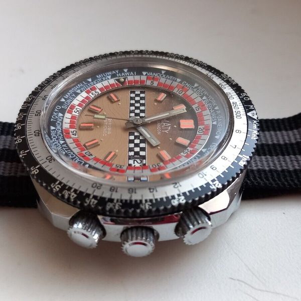 Maty Vintage Diver World Time Navigator Watch Rare 70s Diver Watch 70s ...