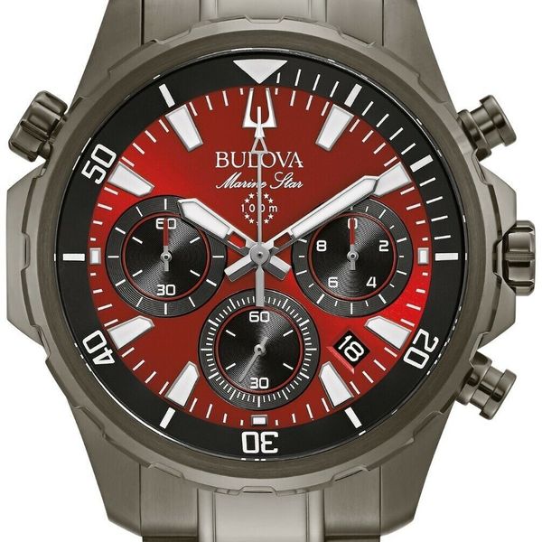 Bulova Marine Star Chronograph Quartz Red Dial Men's Watch 98B350 ...