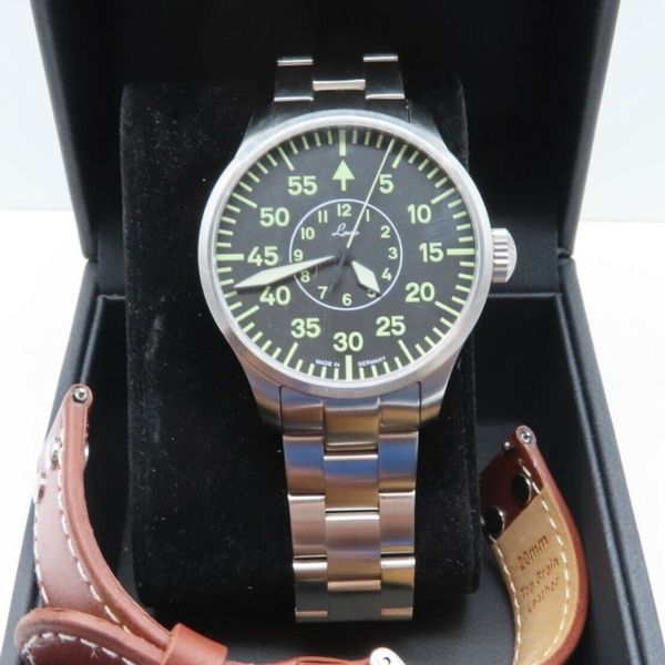 LACO Mens Watch PILOT BASIC FARO 42 Automatic Steel Bracelet Black Dial ...