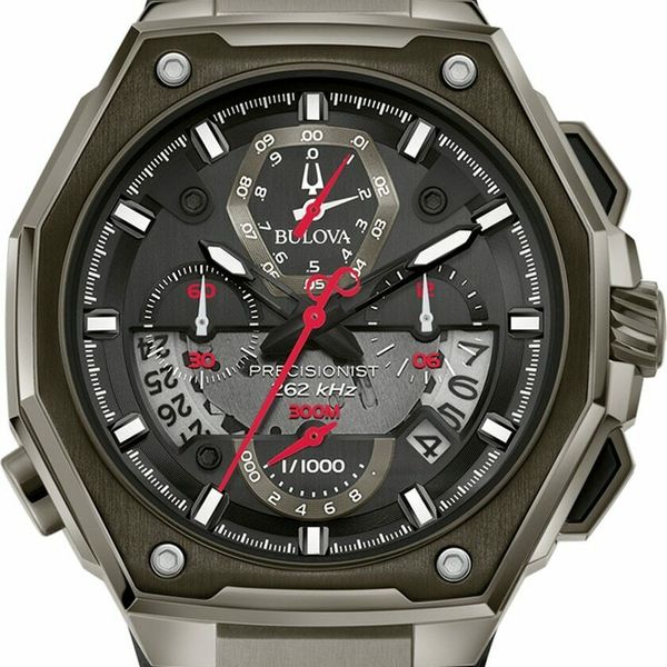 New Bulova Precisionist X Chronograph Black Dial Rubber Band Men's ...