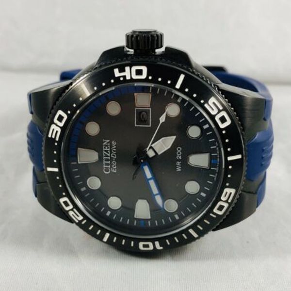 Citizen Eco Drive Scuba Fin Black & Blue PVD Stainless Mens Watch E168 ...